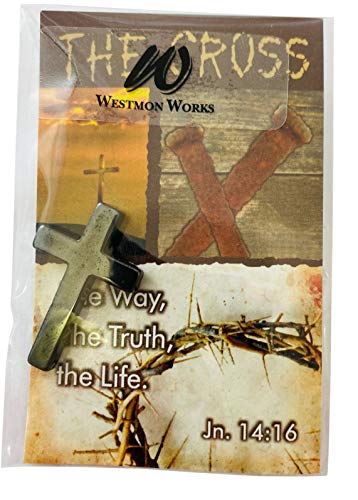 Westmon Works Hematite Pocket Cross Charm with Holy Card Gift Set