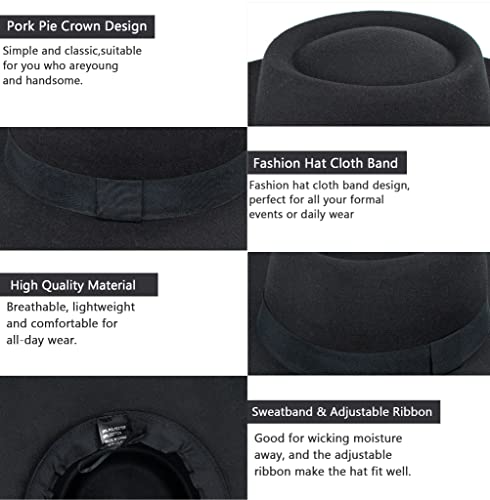 Women Men Classic Felt Fedora Hat Wide Brim Flat Top Boater Hat