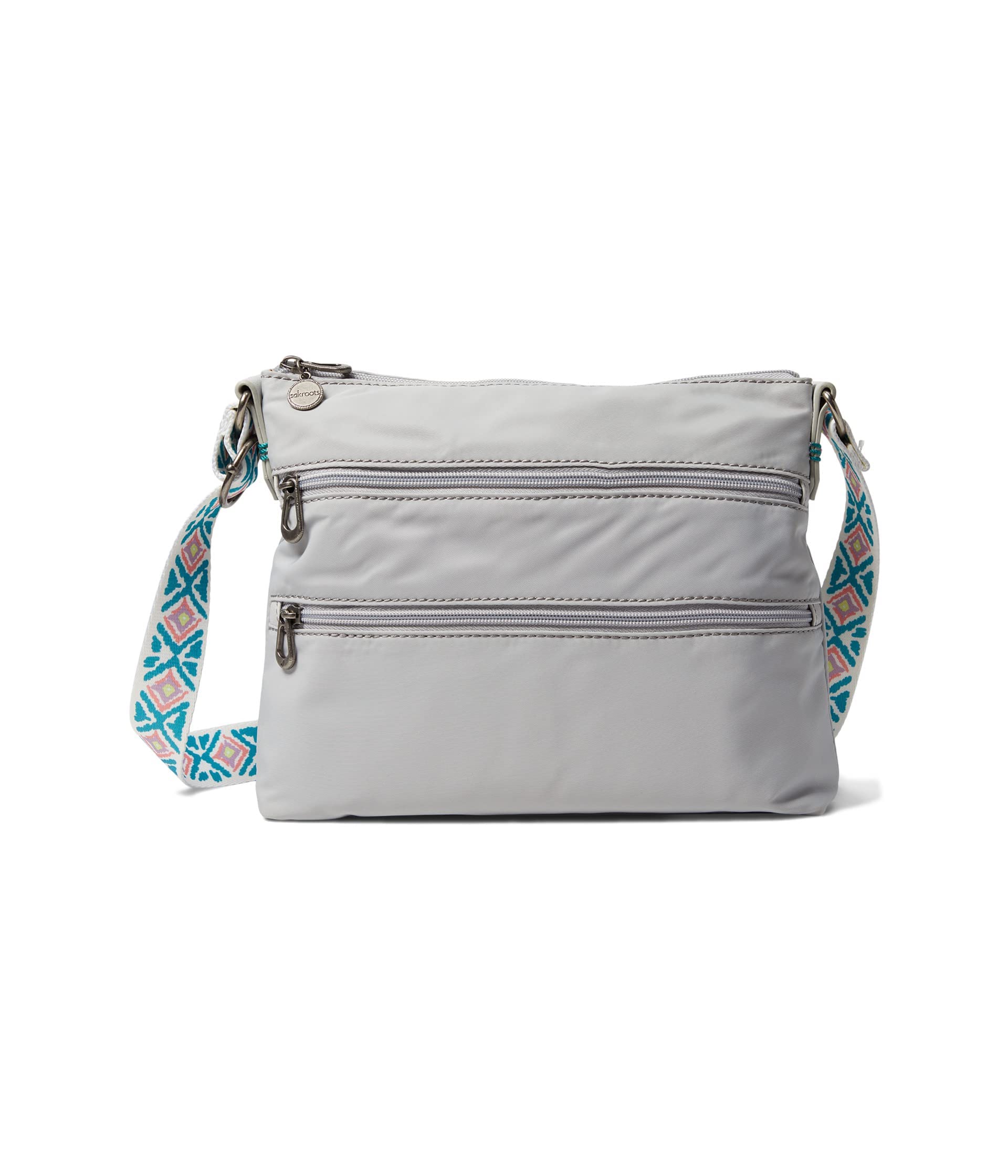 Sakroots Artist Circle Basic Crossbody in Eco Twill, Adjustable Crossbody Strap, Light Grey