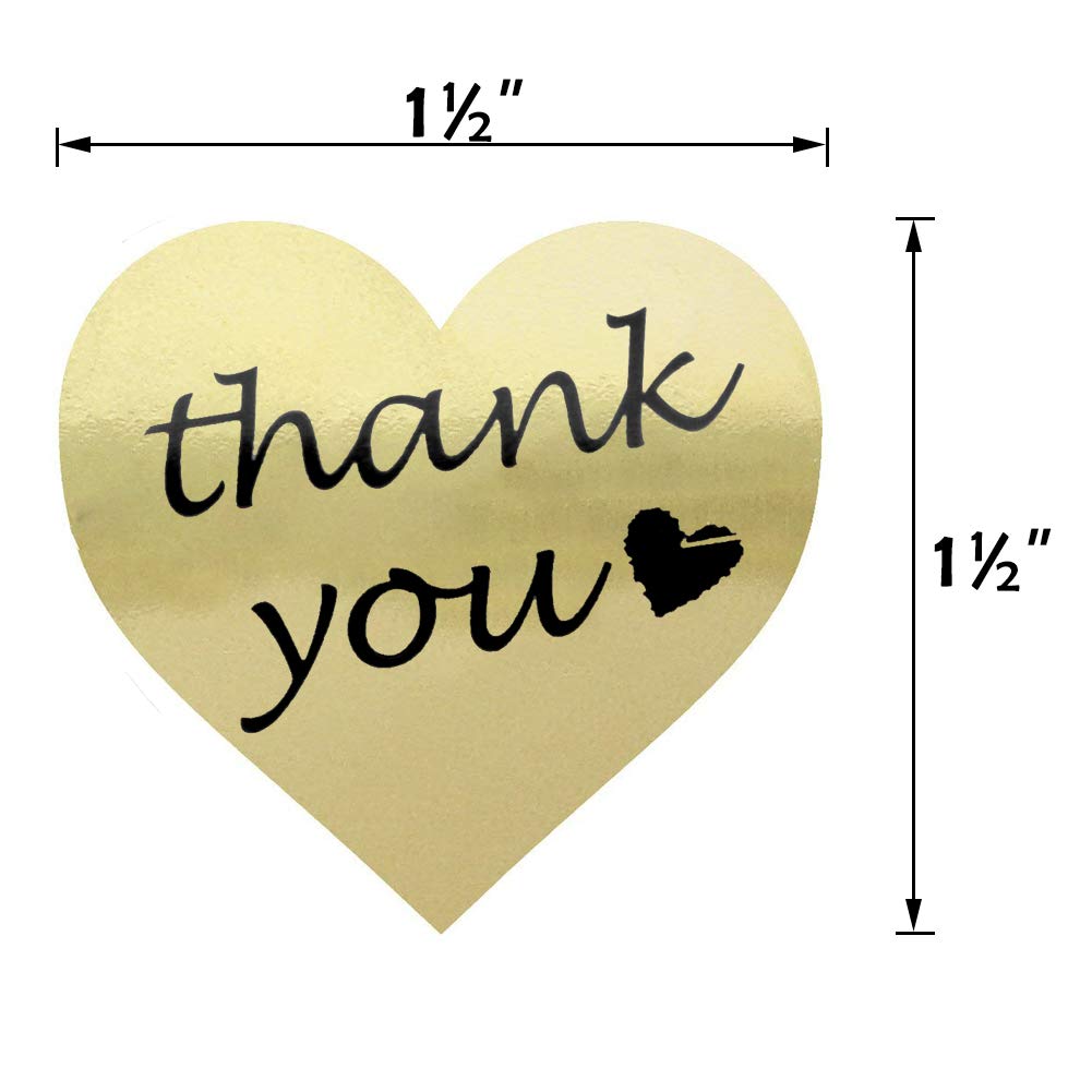 Tekola Gold Foil Thank You Stickers, 2 Rolls Heart Shape Stickers for Gift, Wedding, Thank You Stickers(1000 PCS)…