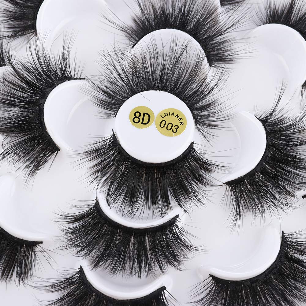 SKONHED 25mm False Eyelashes 8D Dramatic Look Mink Fluffy Long Hair Lashes 7 Pair Big Size Eyelashes (003)