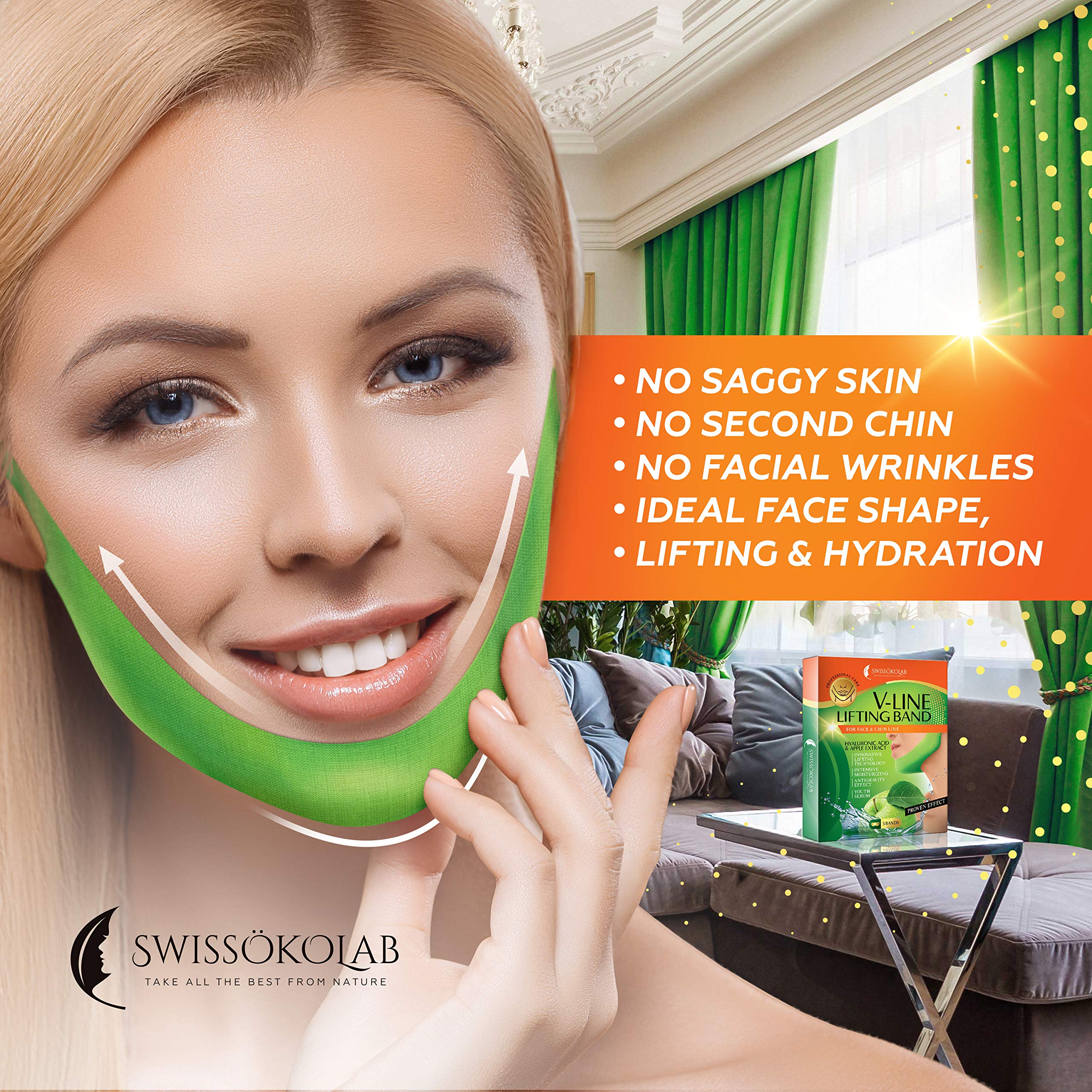 SWISSÖKOLAB V shape lifting up Face Mask Chin Up Patch Double Chin Reducer Chin Contour Tightening Firming Face Lift Tape Mask V-Line Neck Lifting Patches V Shaped Slimming Face Mask 5 pcs