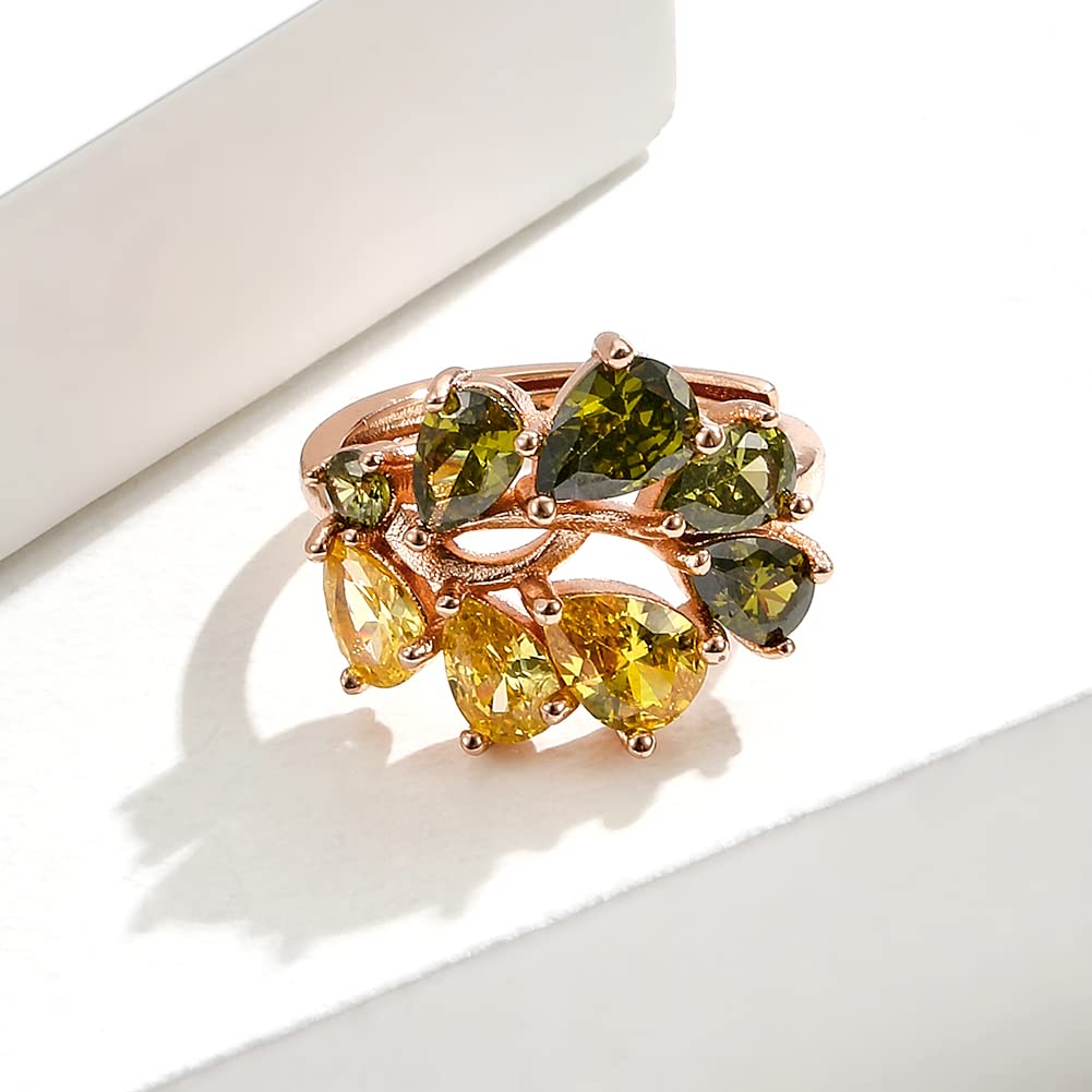 WSKFLY Butterfly/Teardrop Adjustable Ring Ladies, 18K Rose Gold Plated Cubic Zirconia Crystal Ring (18K rose gold)