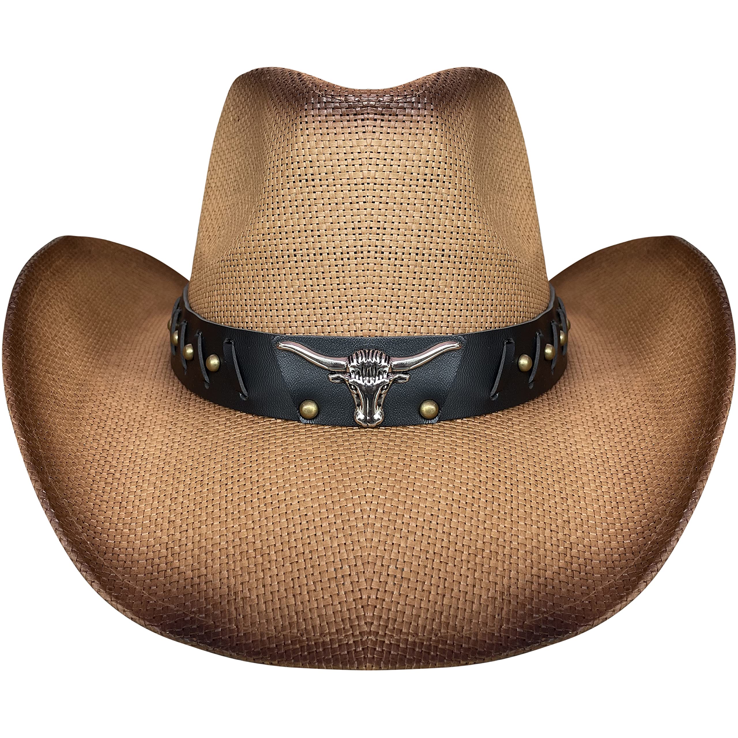 Western Outback Cowboy Hat Men's Women's Style Straw Felt Canvas (Brown Bull)