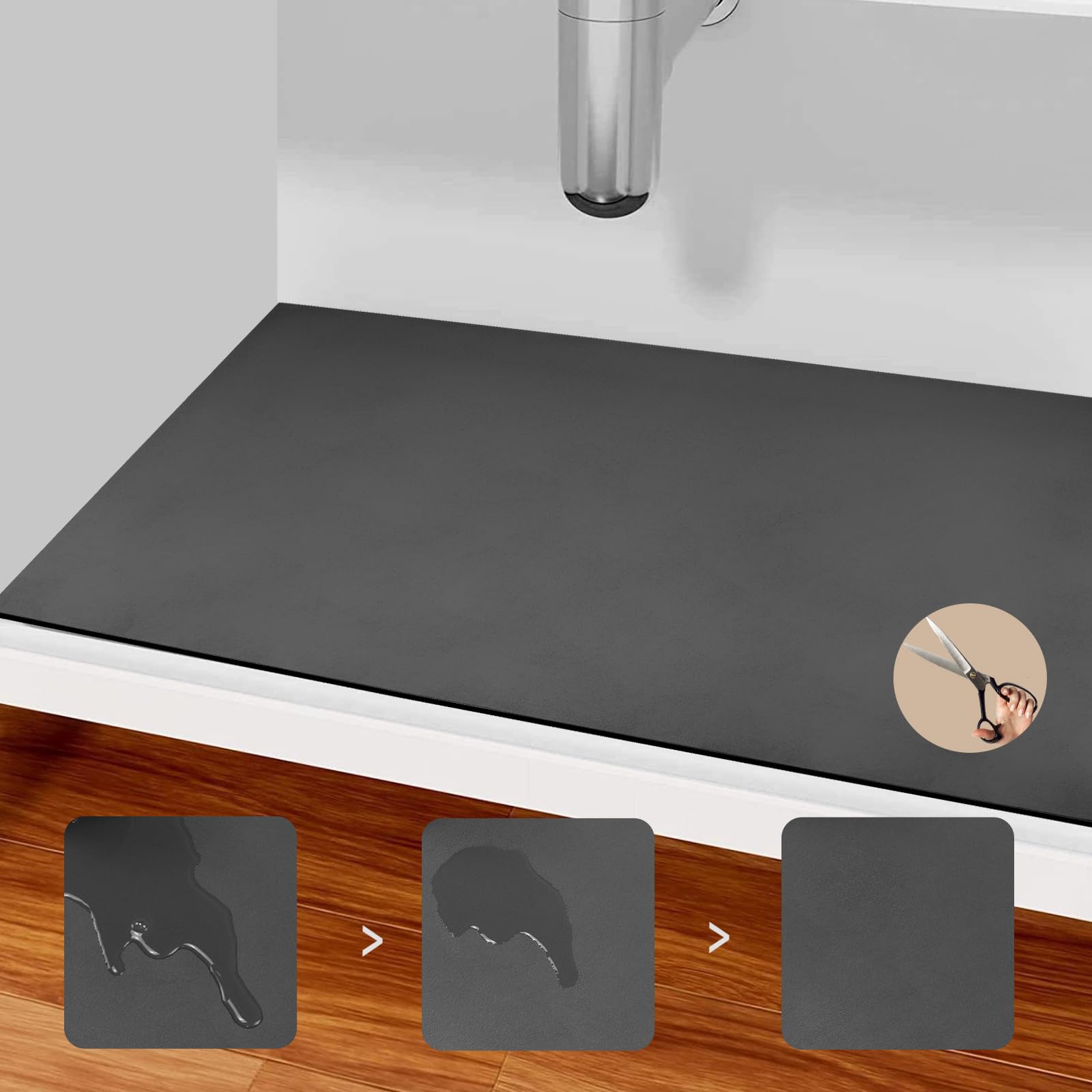 Under Sink Mats, 34" X 22" Or Smaller Cut to Fit Under Sink Shelf Liner for Kitchen Bathroom Cabinets, Absorbent & Drying Shelf Liner for Bathroom Vanity Cabinets, Dark Grey