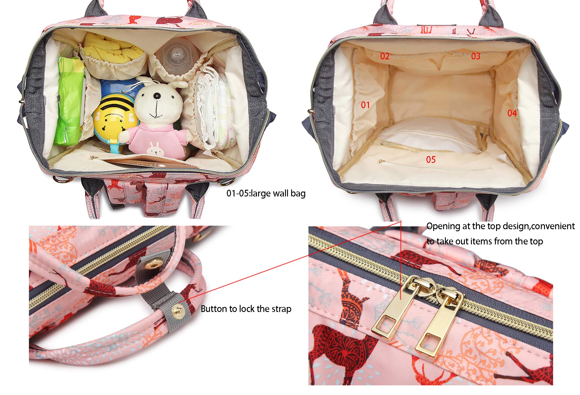 Starte Baby Diaper Bag Multi-Function Baby Diaper Backpack Nappy Bags,Waterproof Trave Backpack for Mom Dad Large Capacity Baby Bags(Deer,Blue)