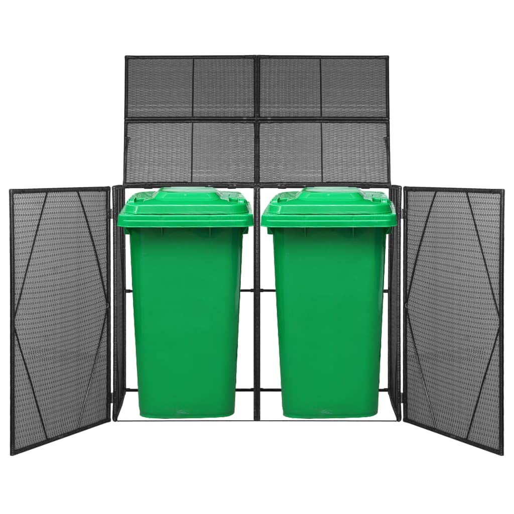 Unfade Memory Garbage Shed Wheelie Bin Sheds Outdoor Garden Patio Poly Rattan Storage Shed (60.2"x30.7"x47.2", Black)