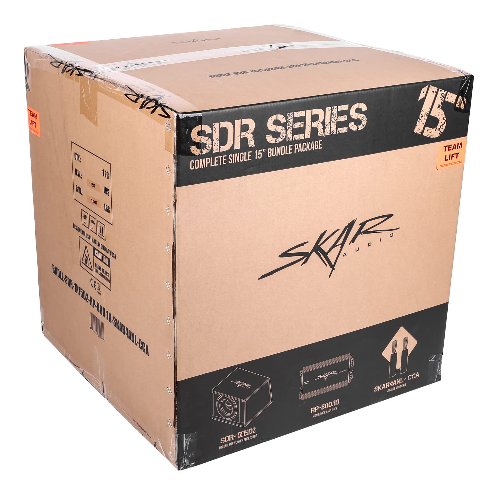 Skar Audio Single 15" Complete 1,200 Watt SDR Series Subwoofer Bass Package - Includes Loaded Enclosure with Amplifier