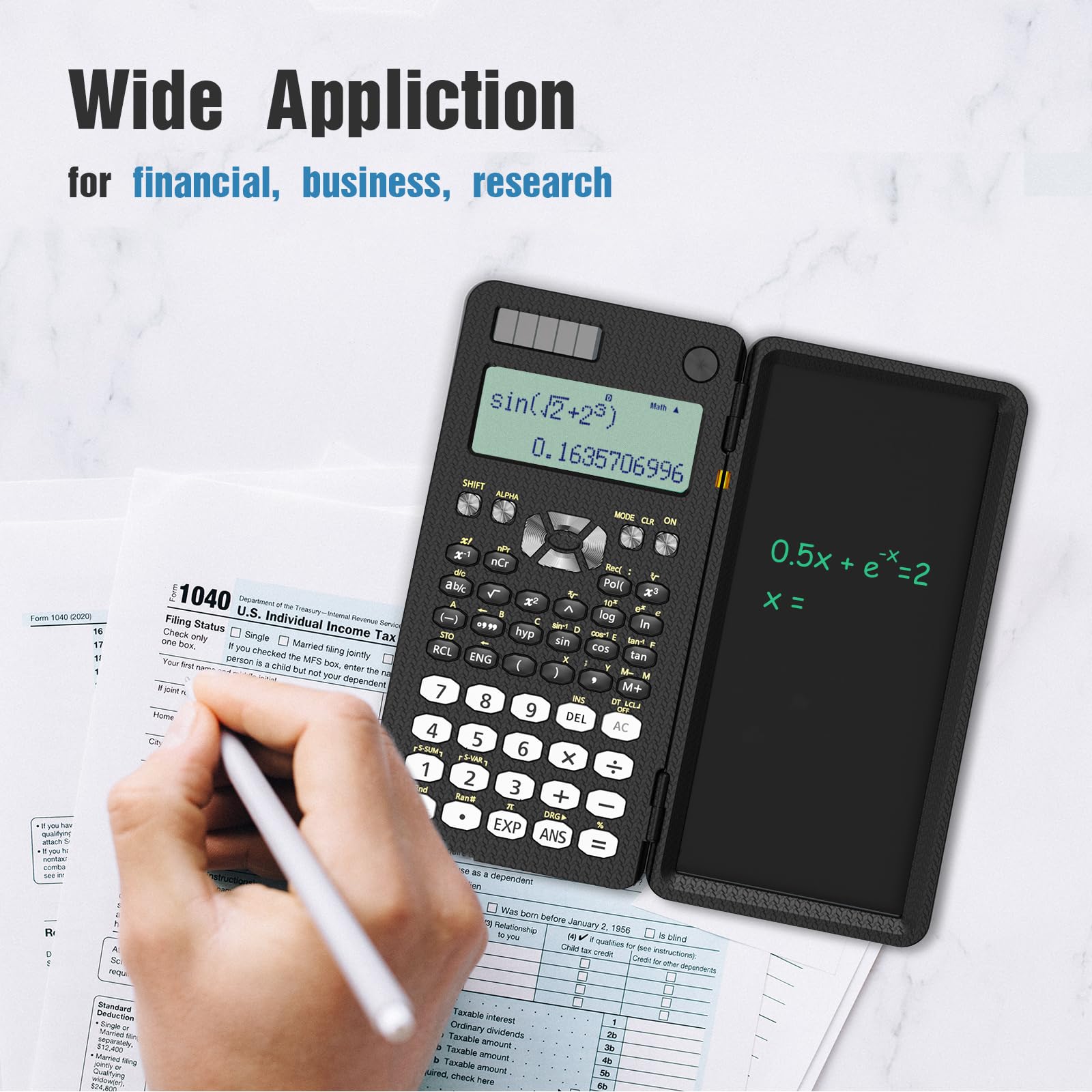 Scientific Calculator with Notepad,ROATEE Middle and High School Supplies for Students & College,82 MS Foldable 2-Line Display Science Calculator with Writing Tablet,Solar and Battery Powered