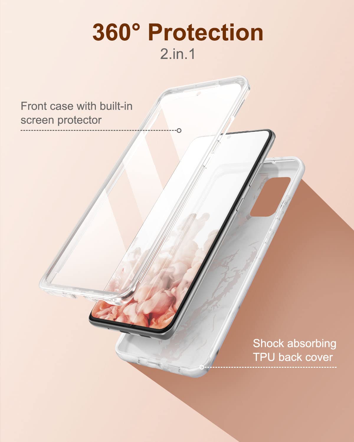SURITCH for Galaxy S20 Plus Case, [Built-in Screen Protector] Marble Full-Body Protection Shockproof Rugged Bumper Protective Case for Samsung Galaxy S20 Plus 5G 6.7 Inch (Gold Marble)