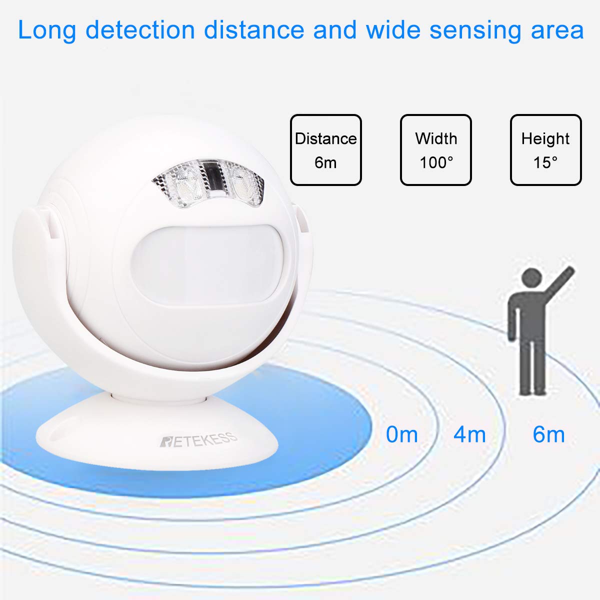Retekess TD107 Motion Sensor Alarm,Wireless Infrared Home Security System,4-Level Volume Adjustment,9 Chime Tunes,PIR Detector for Home,Shop,Store