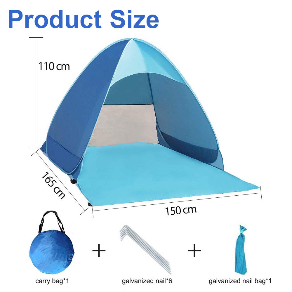 Sky Tower Automatic Pop Up Portable Outdoors Family Beach 1-3 Persons Tent Quick Cabana Sun UV Protection Shelter UPF 50+ (Large)