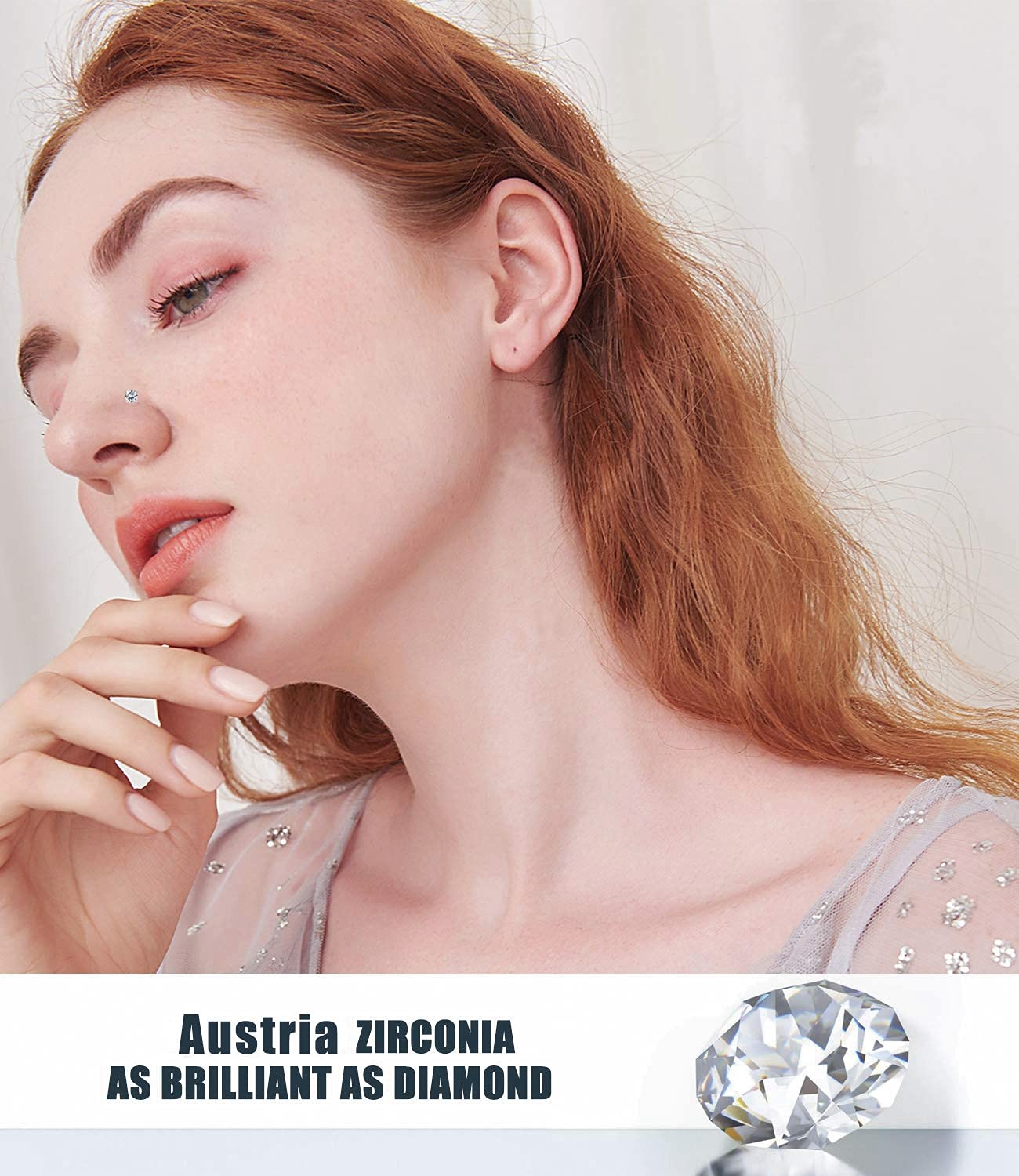 Sllaiss 6Pcs 20G Sets with Austria Zirconia Nose Ring Studs 316L Stainless Steel Hypoallergenic 1.5mm 2mm Nose Piercing Set Body Jewelry