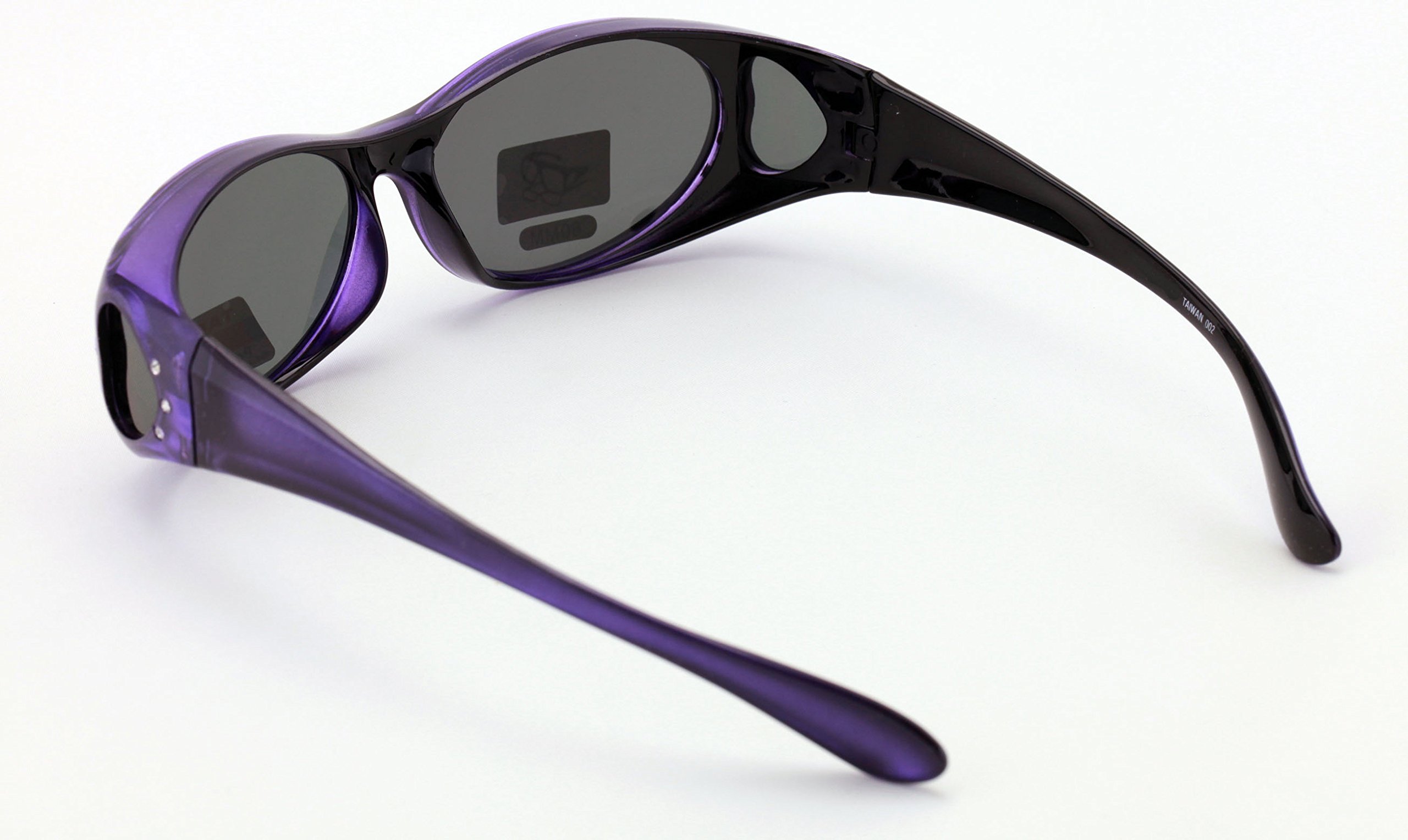 V.W.E. Womens Polarized Fit Over Glasses Sunglasses Rhinestone Rectangular Frame Temple Heart 60mm (Purple)