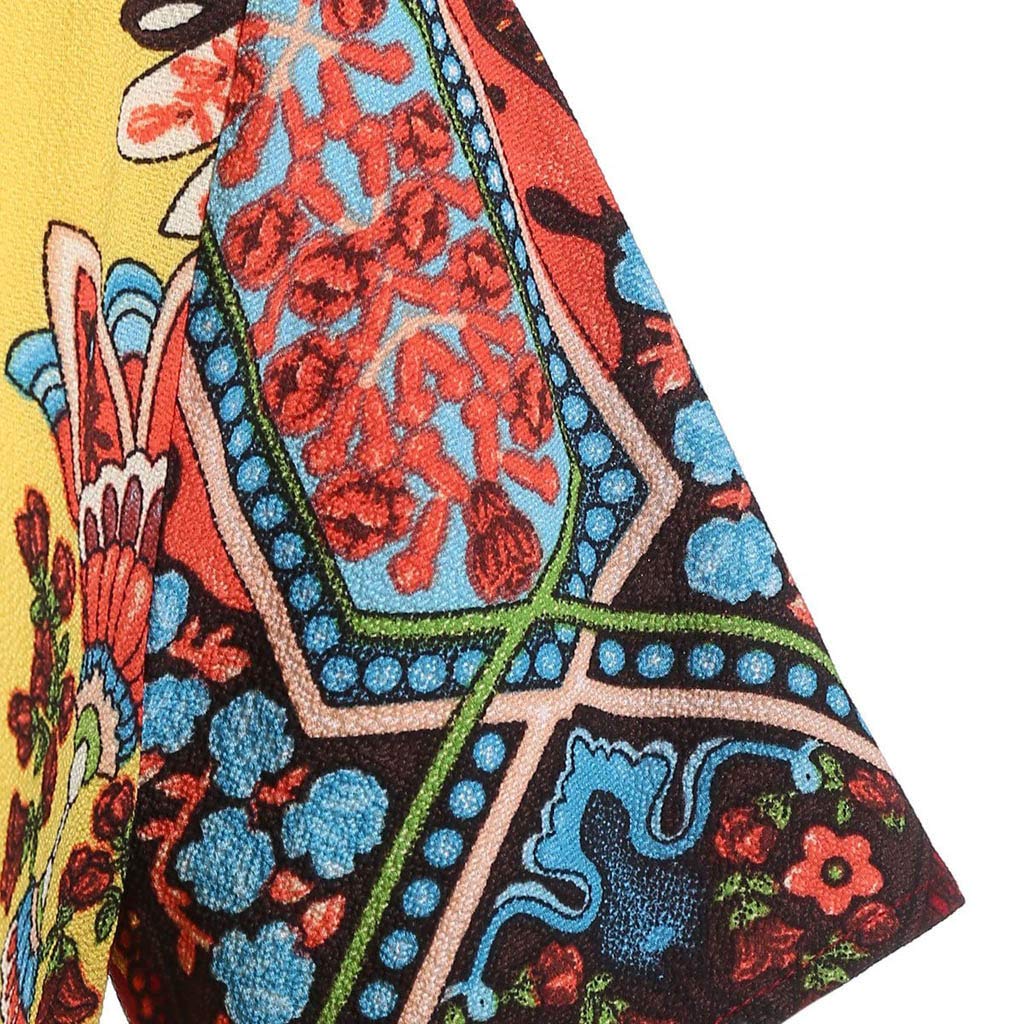 Women Plus Size Long Dress Deep V-Neck Short Sleeve Butterfly Printing Maxi High Waisted Pleated Split Dress