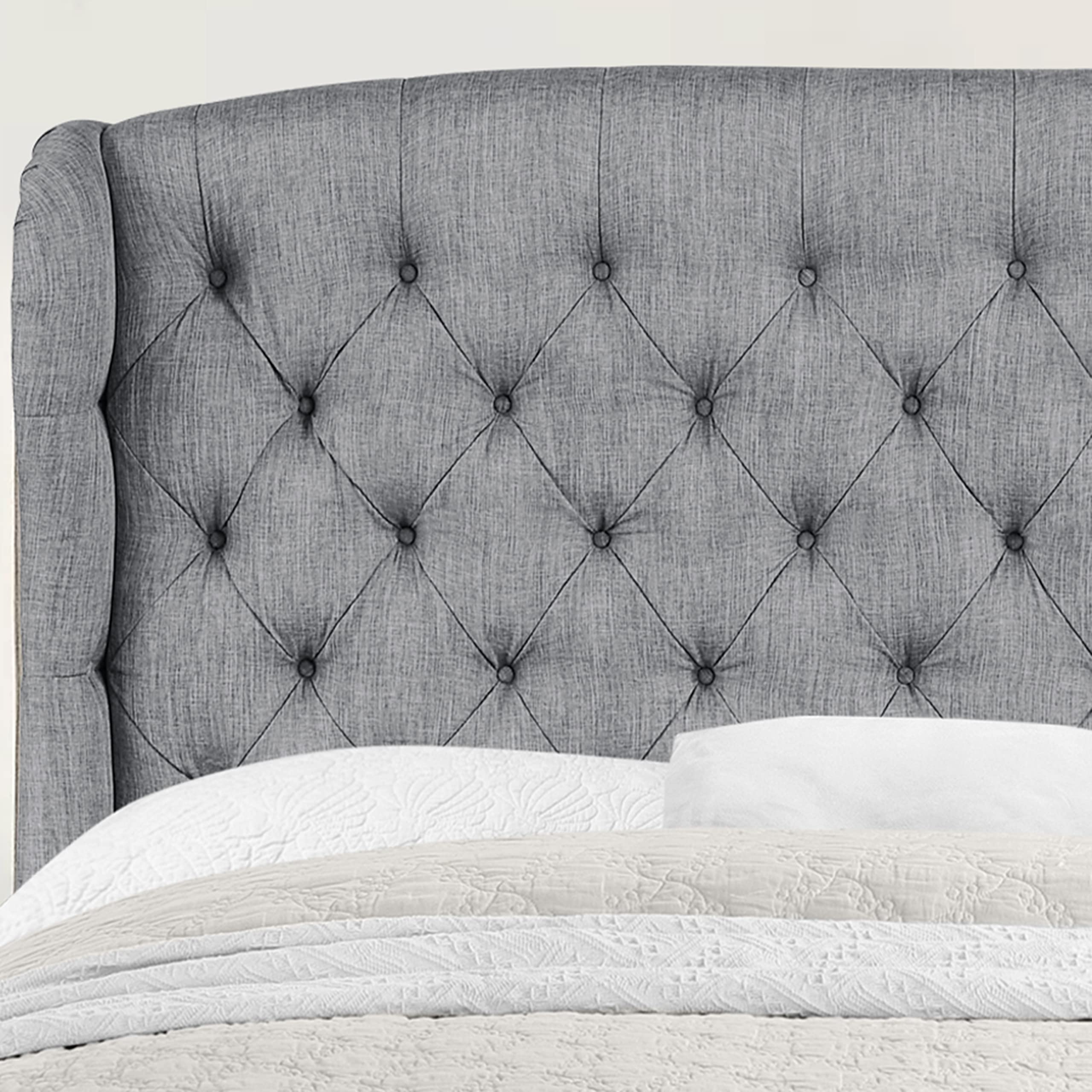 Rosevera Marcelle Bed Frame,Wingback Bed Frame with Signature Design Adjustable Headboard,Upholstered with Button Tufting Bed for Bedroom,Wood Slat Support,Eesy Assembly,Twin,Gray