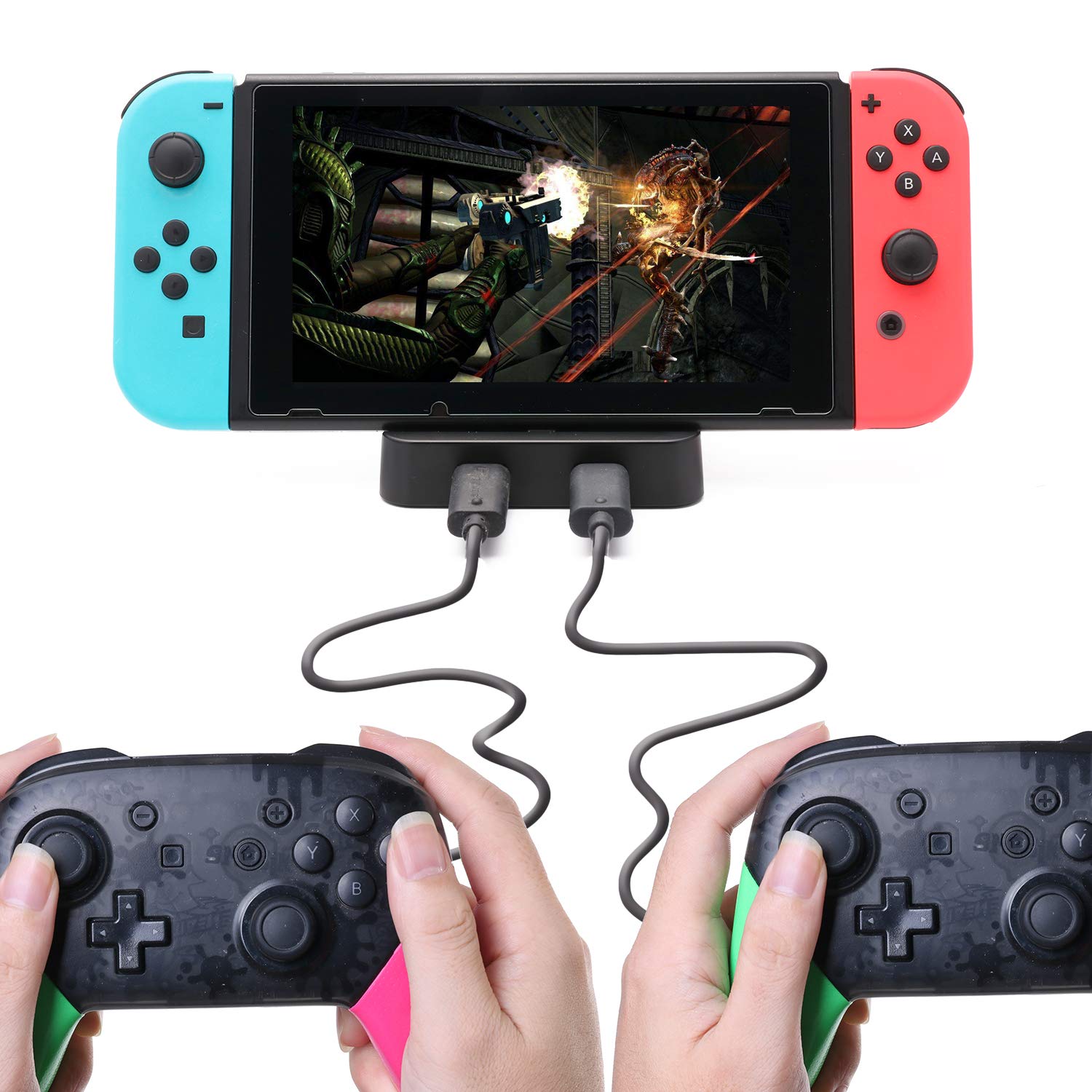 Switch OLED Charging Dock, Charger Station Compatible with Switch, Switch OLED Switch lite with 3 USB 2.0 Ports (Support Charging Switch with The Protective Case)