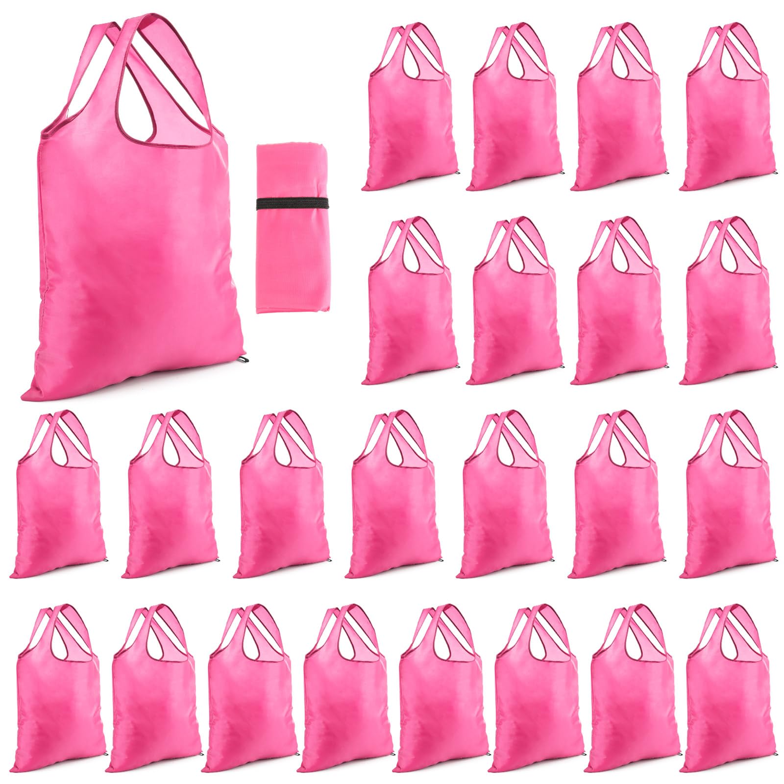 Silkfly 24 Pcs Durable Folding Reusable Grocery Bags Bulk Recycle Shopping Bags with Handles Heavy Duty Kitchen Large Washable Storage Tote Lightweight Polyester Fabric (Black)