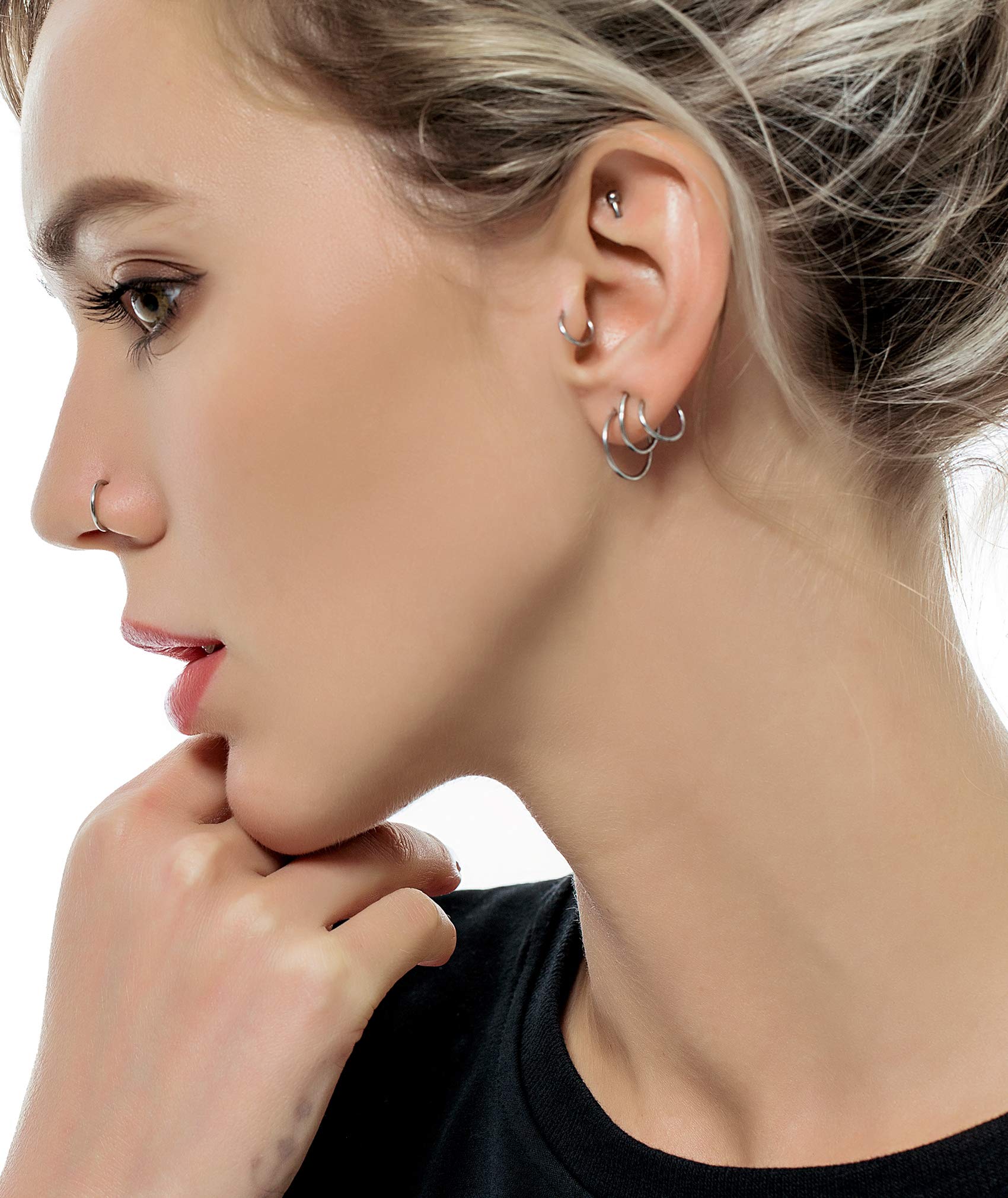 Tornito 8Pcs 18G Stainles Steel Clicker Ring Seamless Lip Nose Daith Cartilage Helix Tragus Hoop Ring