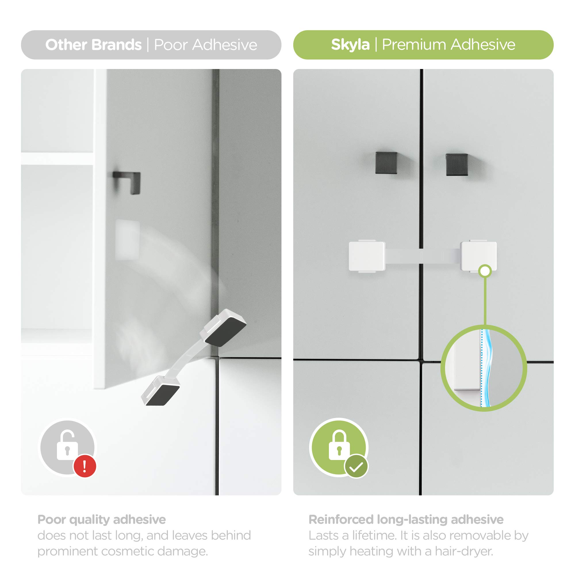 SKYLA HOMES Adjustable Baby Locks (4-pack) - Heavy Duty Cabinet & Drawer Latches