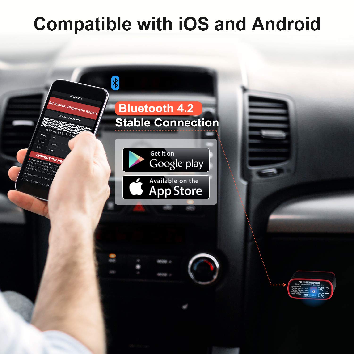 ThinkDriver OBD2 Scanner Full System Diagnostic Tool Check Engine/Transmission/Airbag Bluetooth Code Reader for ISO & Android with Oil/ABS/SRS/Battery/Tire Pressure/EPB/Break Pad Reset