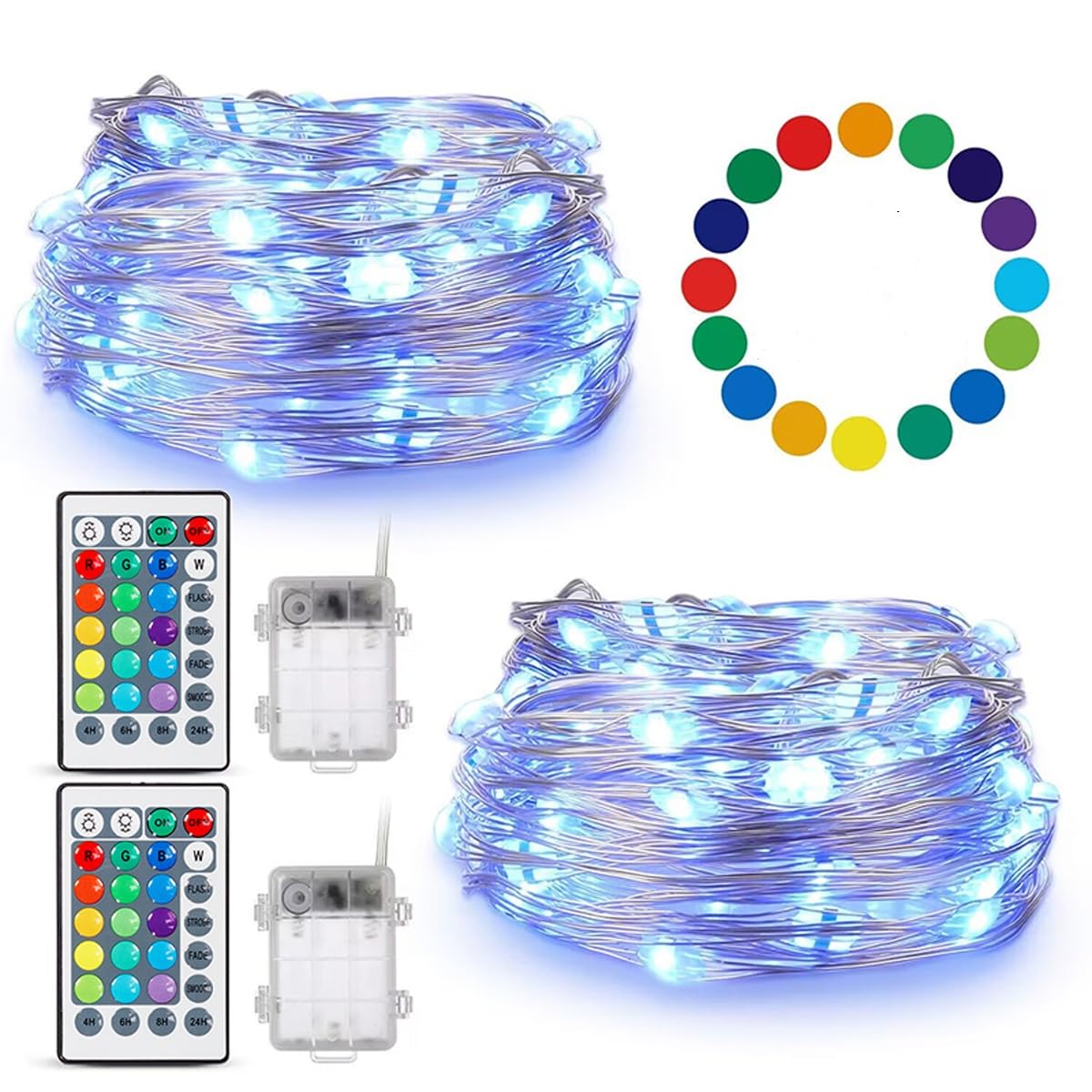 TenSteed 2 Pack Fairy String Lights,50 LED Fairy Lights Battery Operated Multicolor Changing Twinkle Lights with Remote,16.4Ft Silvery Copper Wire Firefly Lights for Party Wedding Christmas Décor