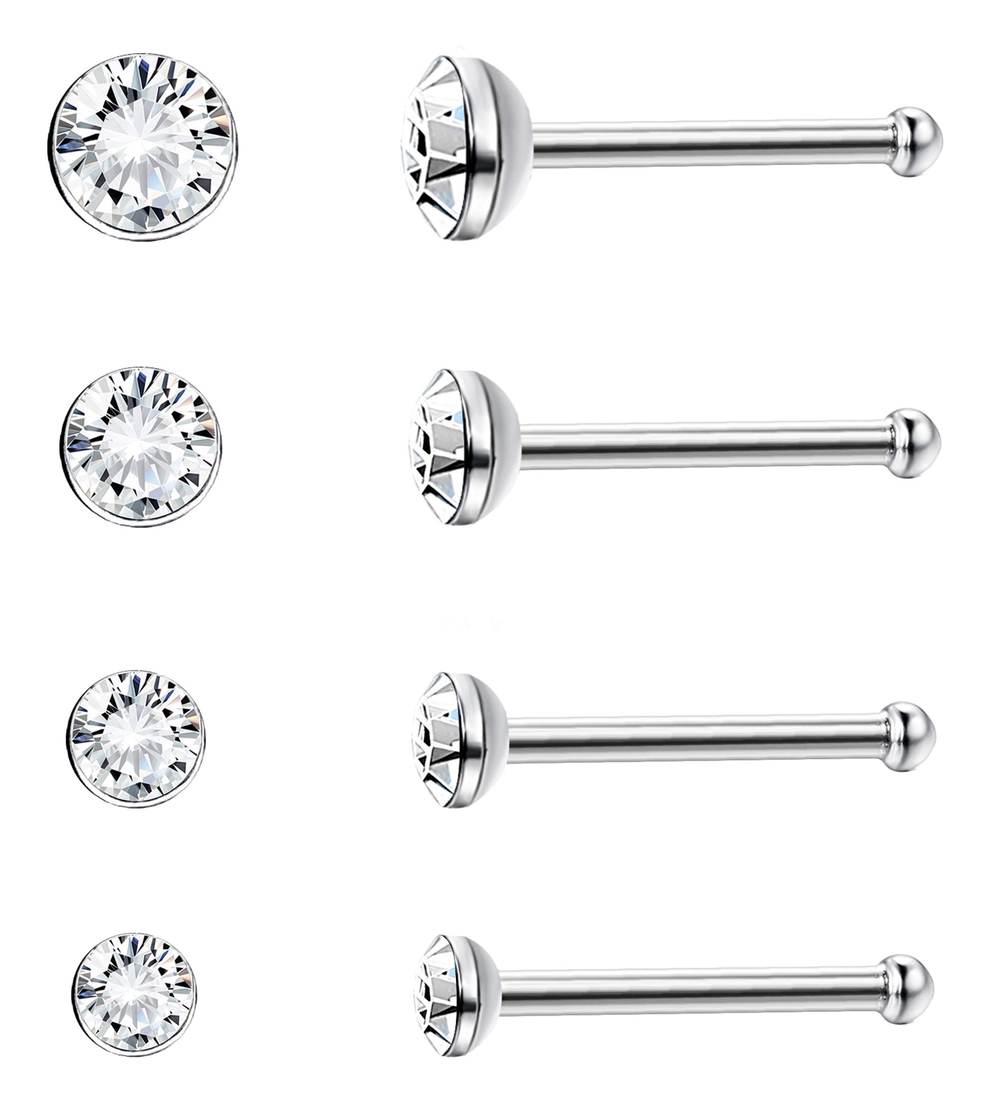 Sllaiss 8 Pcs 925 Sterling Silver Tiny Nose Ring Studs Set for Women Round Czech Crystal Nose Piercing Body Jewelry Hypoallergenic 1.5MM 2MM 2.5MM 3.5MM