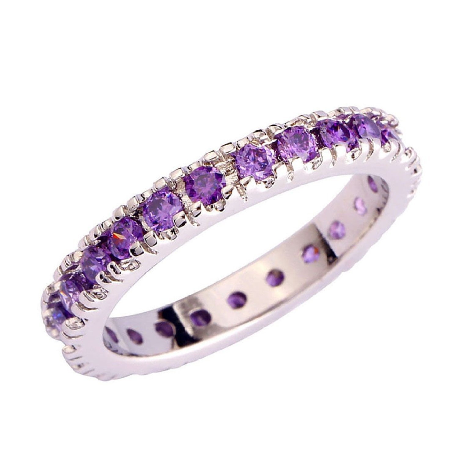 Psiroy 925 Sterling Silver Plated Created Amethyst Filled Eternity Stacking Ring Band Size 10