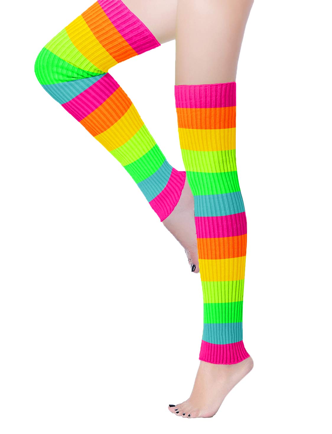 v28 Women 80s Party Warm Costume Marathon Knit Long Socks Leg Warmers(T60-color 1)