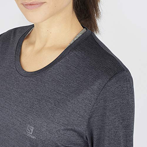 Salomon Women's Standard Agile Long Sleeve Running Tee, Black/Heather/Reflective Charcoal, Large
