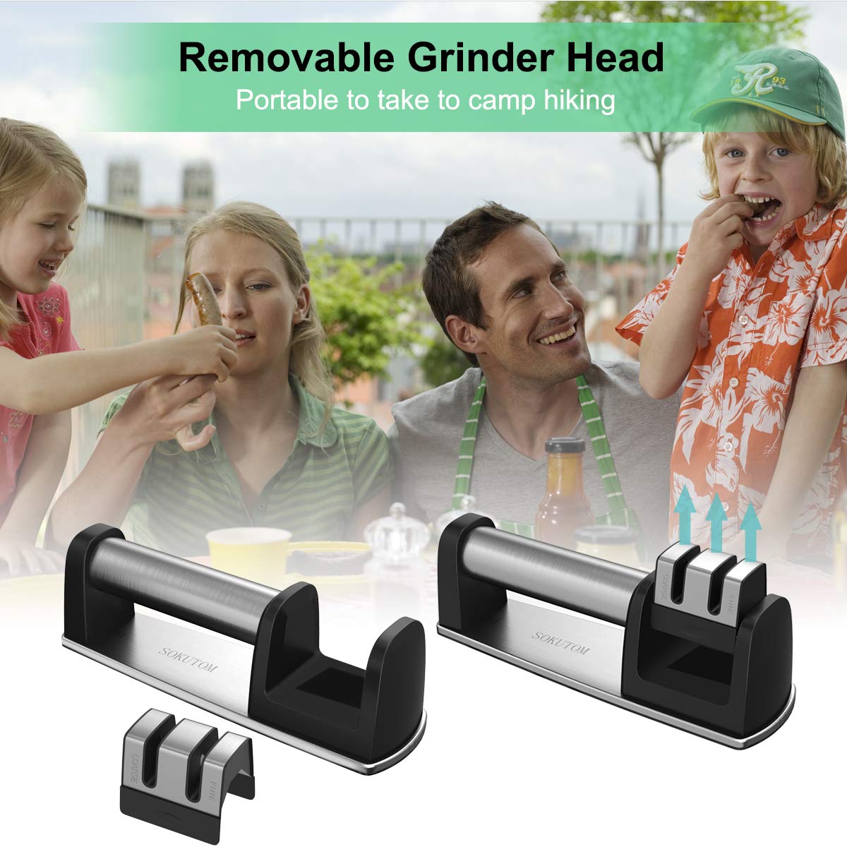 SOKUTOM Knife Sharpener for All Straight and Serrated Knives, Stainless Steel Ceramic and Tungsten, Safe and Easy to Use Kitchen Knife Sharpener, Sharpens Scissors