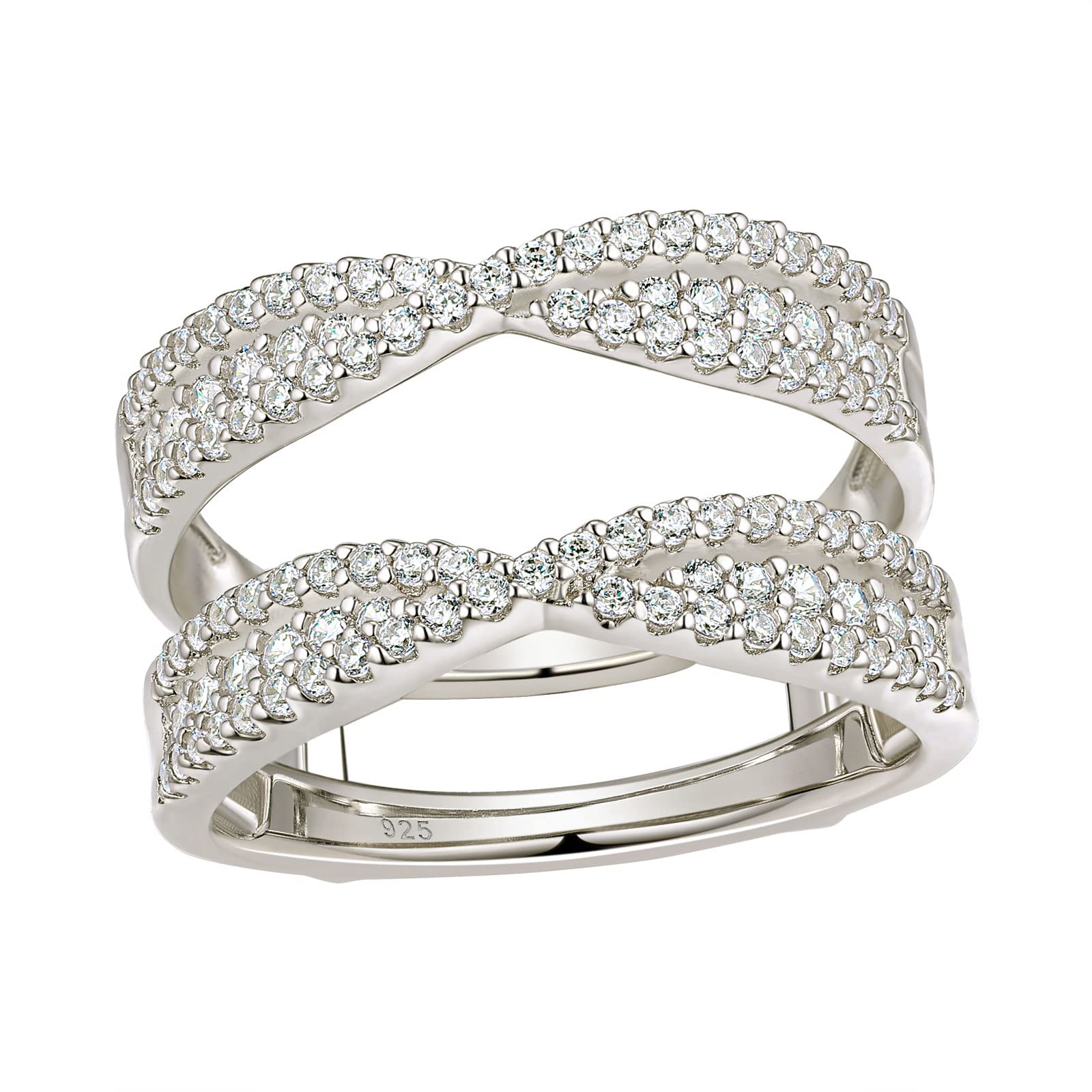 Wuziwen Sterling Silver Cubic Zirconia Infinity Wedding Band Guard Ring Enhancer for Women Size 8
