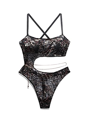 Savage X Fenty, Women's, Cold-Hearted Snake Lace Teddy, Venomous Vixen Snake Lace, M