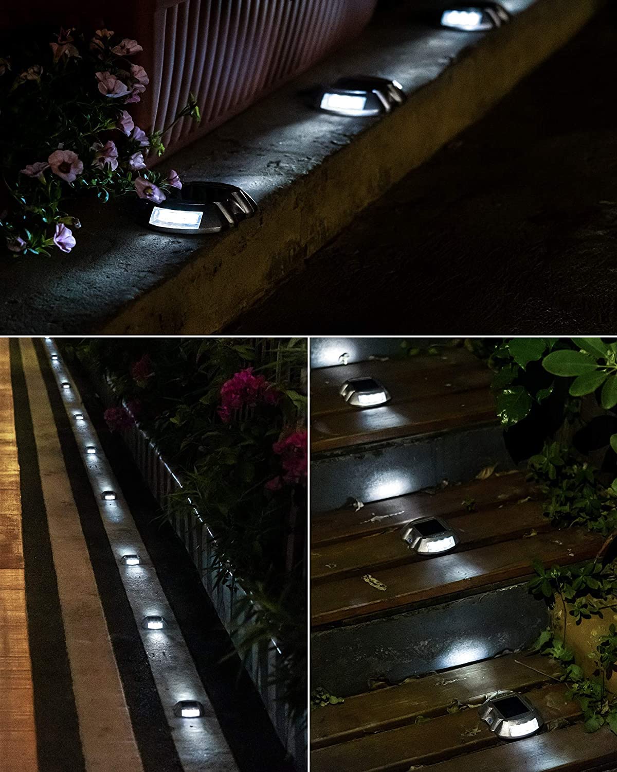 Solar Dock Lights Marine Waterproof LED, Solar Driveway Lights Outdoor Solar Powered Road Marker Pathway Walkway Deck Step Lights for Path Road Garden Lakeside Sidewalk (Cool White, 8-Pack)