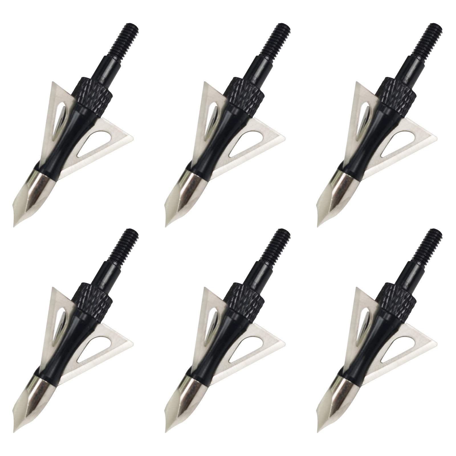 Tbrand Sharp Blades Arrowhead Archery Broadheads Hunting Arrow Crossbow Bolts and Compound Recurve Bow (Black, 6pcs)