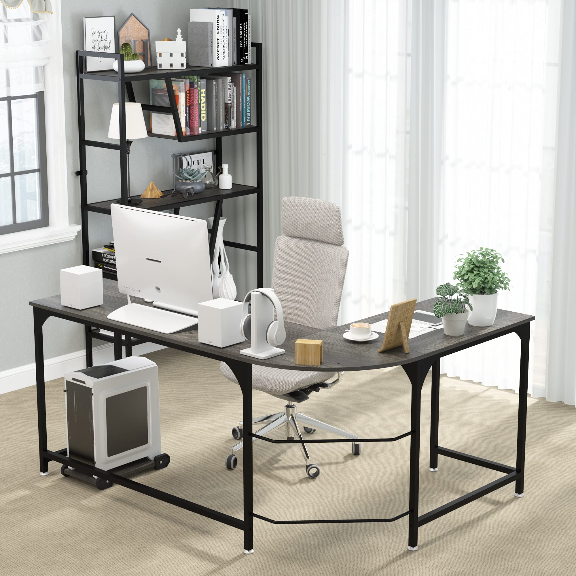 Teraves Reversible L Shaped Desk, 57.9" Gaming Computer Desk, Modern Corner Desks for Home Office Study, Space Saver Workstation Desk, Easy Assembly, Wooden
