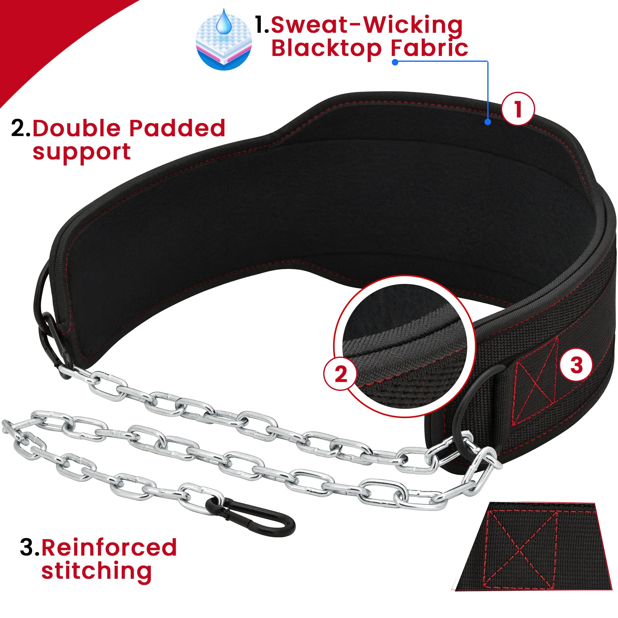 RDX Dip Belt for Weight Lifting, Heavy Duty 36 Inch Adjustable Steel Chain, Dipping Belt Chin Pull Ups Gym Training Bodybuilding Powerlifting Fitness Workout, 6β Padded Neoprene Back Support Men Women