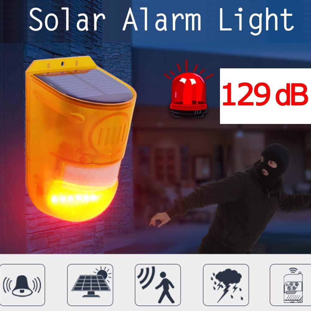 Solar Strobe Light, 6LED Flashy Lighting Motion Detector Solar Alarm Siren 129dB Laud Sound Security Lights IP65 Waterproof with Adjustable Modes for Home,Farm,Barn,Villa,Yard,Hacienda,Apartment