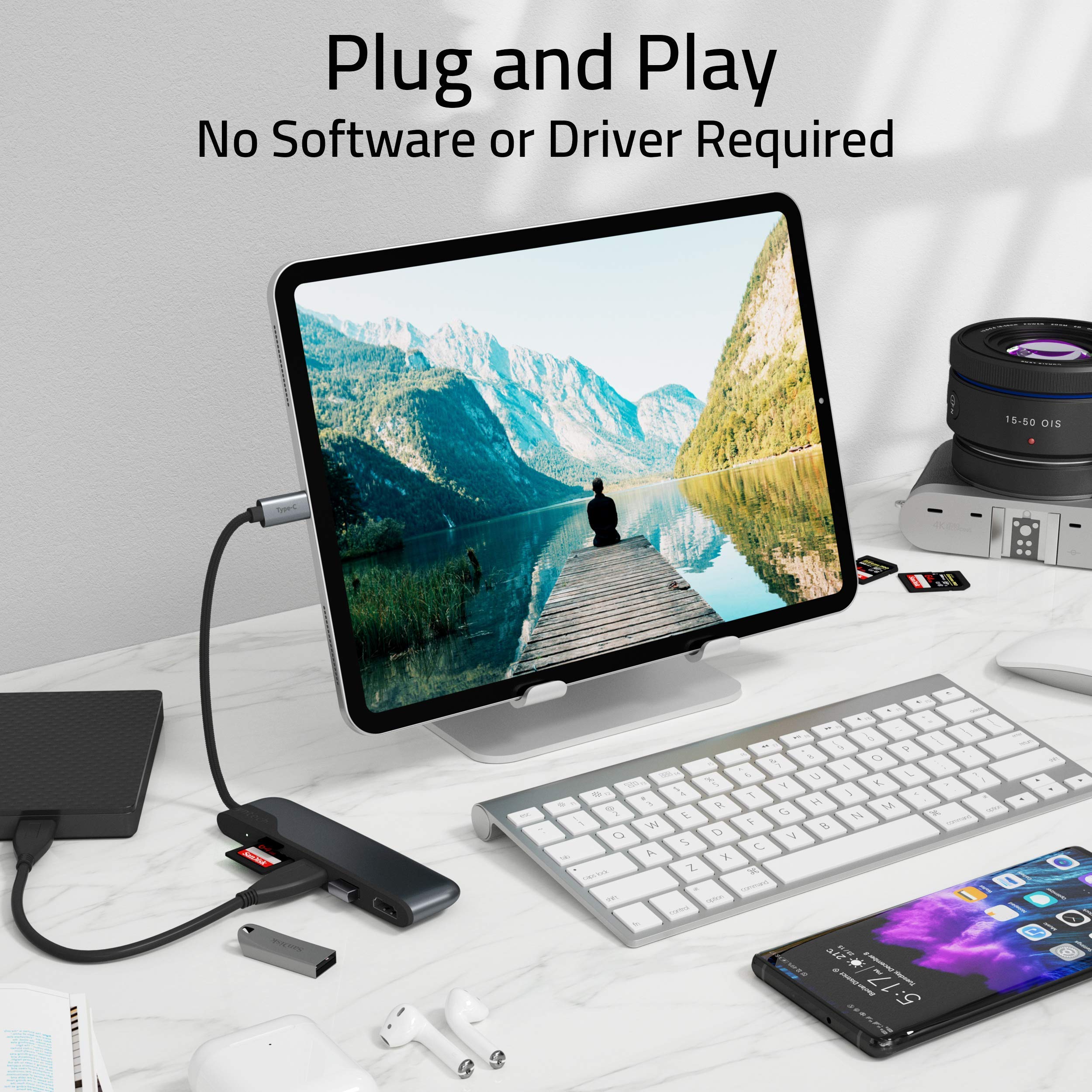 Syntech USB C Hub 5-in-1 USB C to HDMI Adapter with SD MicroSD Card Reader 2 USB3 Ports Compatible with Steam Deck Dock iMac 2021 iPad mini iPad Pro MacBook Pro MacBook Air Surface Pro 8/X Go and More
