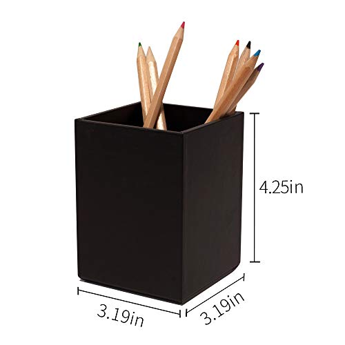 Vpack Square Pen Pencil Cup Holder Stand Desk Office Organizer, Double Art Paper Desktop Supplies Organizer for Home, School, Office(Black)