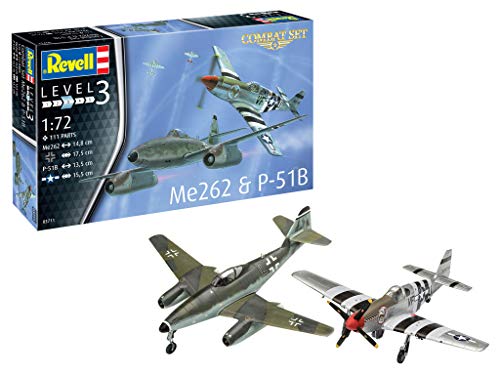 Revell RV03711 03711 Combat Set Me262 & P-51B Mustang Plastic Model kit 1:72 Scale, Unpainted
