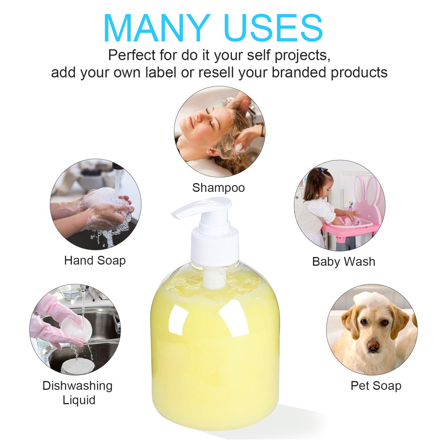 Yephets 16oz Empty Pump Bottles for Hand Sanitizer,8 Pack Plastic Clear Vacuum Press Refillable Empty Bottles BPA-Free Shampoo Containers for Soap, Cream, Lotion, Hand Sanitizer, Cleaning Solutions