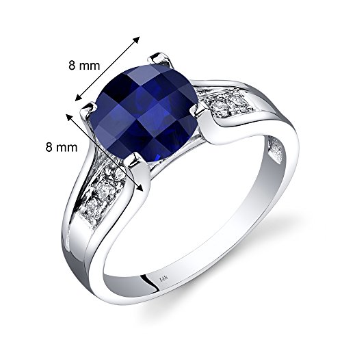 PEORA 14K White Gold 2.50 Carats Created Blue Sapphire and Genuine Diamond 7-Stone Cathedral Ring for Women, AAA Grade Round Shape 8mm