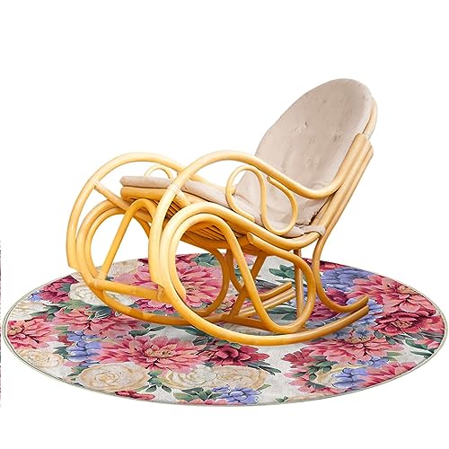 Round Office Chair Mat for Hardwood Floor Boho Floral Thick Hard Floor Protector Pink Multi-Purpose Low Pile Desk Rug for Home Office 39 in
