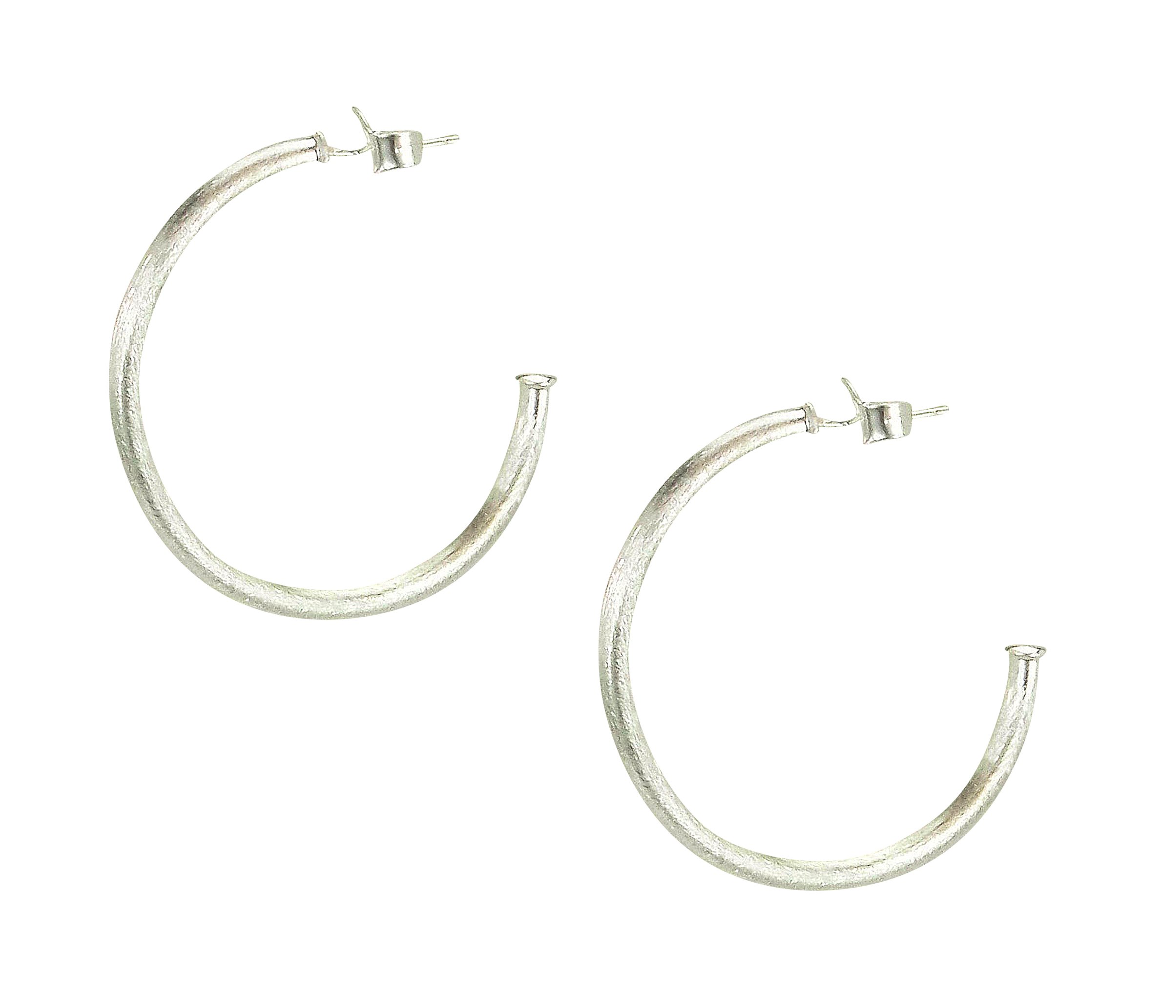 Sheila Fajl Everybody's Favorite Petite 1.5 Inch Tubular Lightweight Hoop Earrings in Brushed Silver Plated