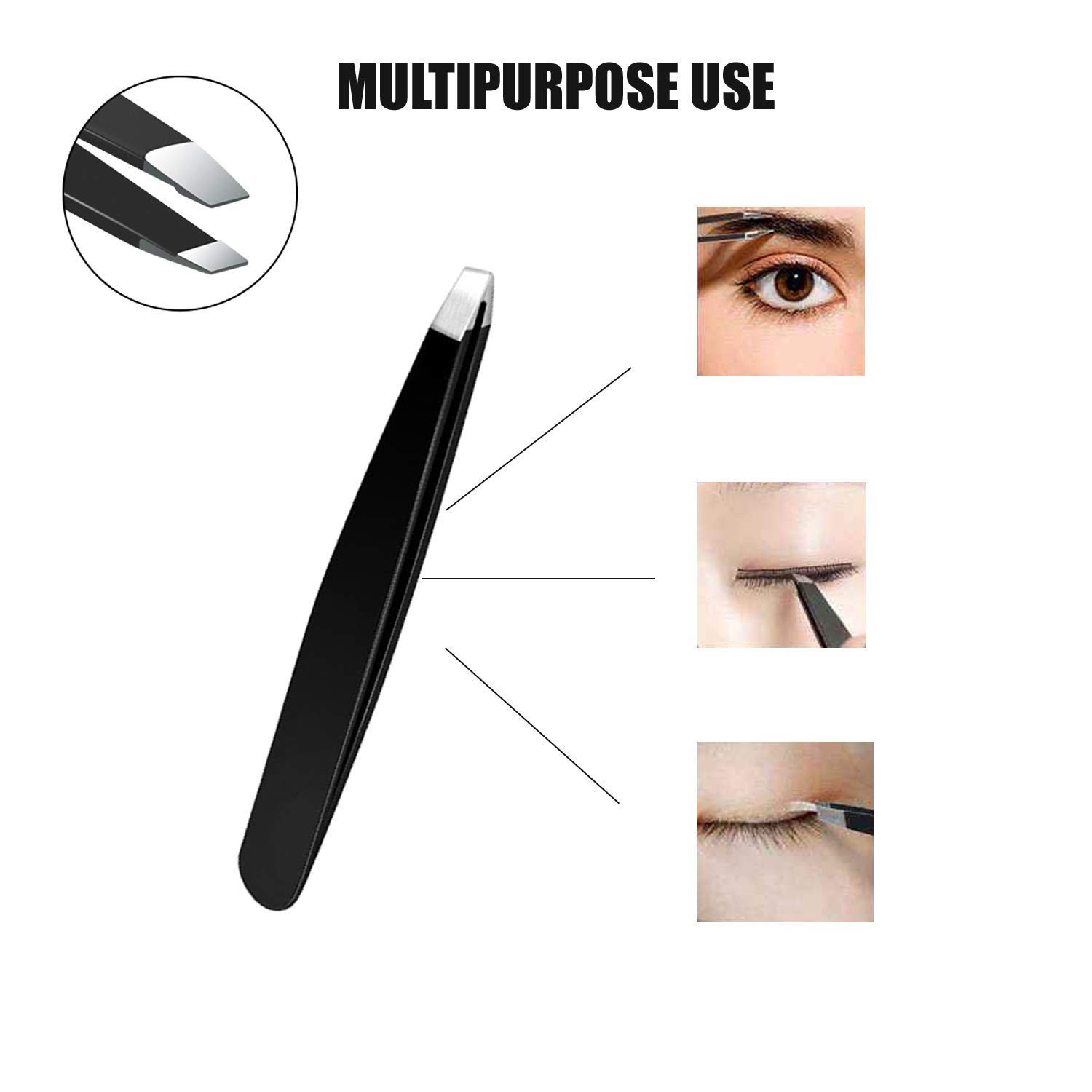 Slant Tweezers - Professional Stainless Steel Slant Tip,Precision Eyebrow Tweezers For Your Beauty(Single-Black)