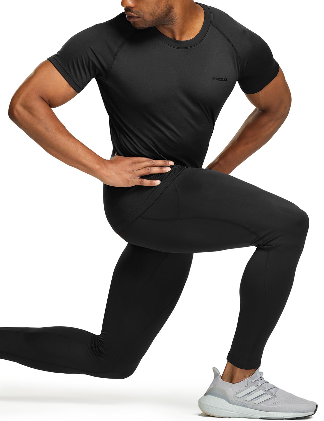 TSLA Men's Thermal Short Sleeve Compression Shirts, Athletic Sports Base Layer Top, Winter Gear Running T-Shirt, Heatlock Short Sleeve Black, Large
