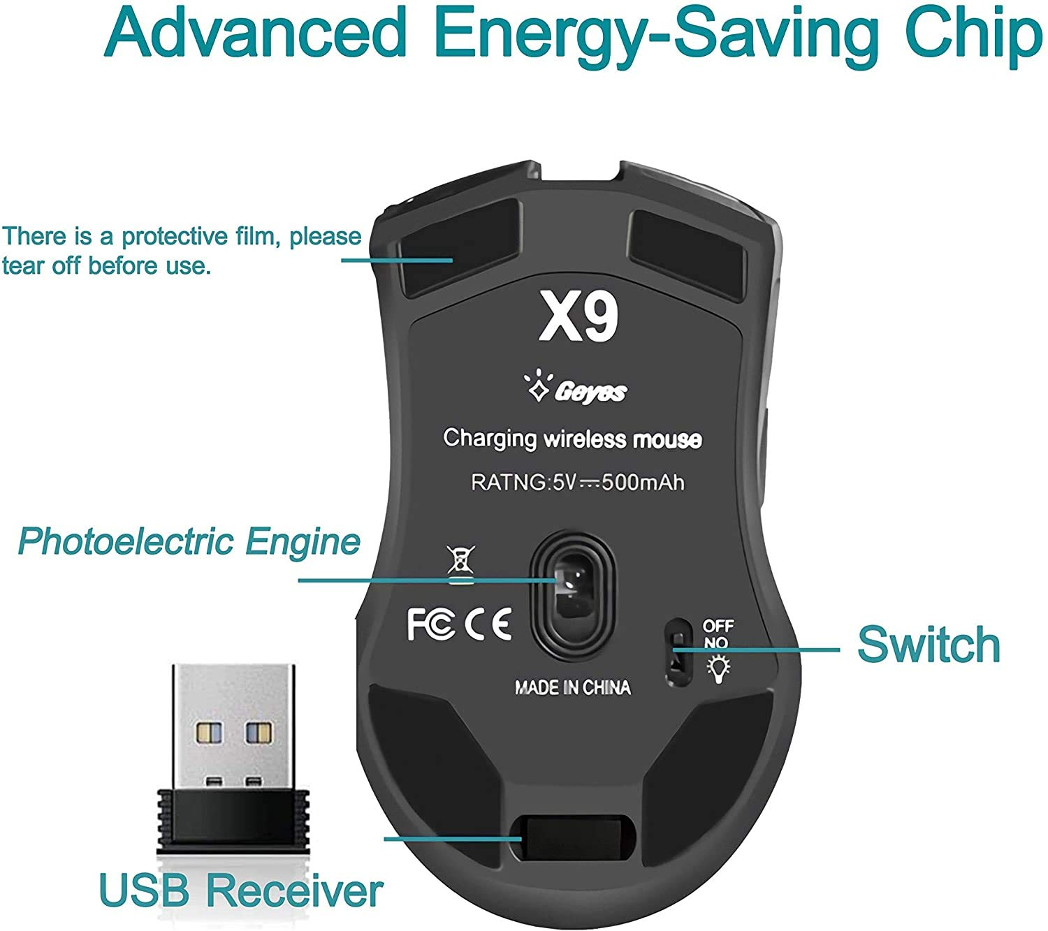 WFB Wireless Mouse Rechargeable Optical Mouse with USB Receiver Portable Gaming,Office Mice 3 Adjustable DPI Levels,6 Buttons for PC,Laptop,Computer,Notebook,MacBook Black