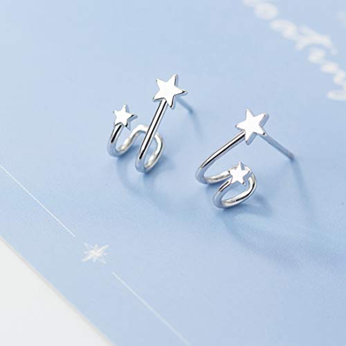 SLUYNZ 925 Sterling Silver Double Star Cuff Earrings Piecings for Women Star Wrap Earrings Studs (A-Silver)