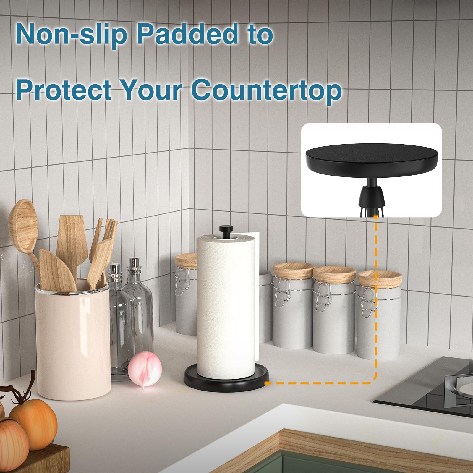 Swaitee Paper Towel Holder Countertop, Black Paper Towel Holder Stand